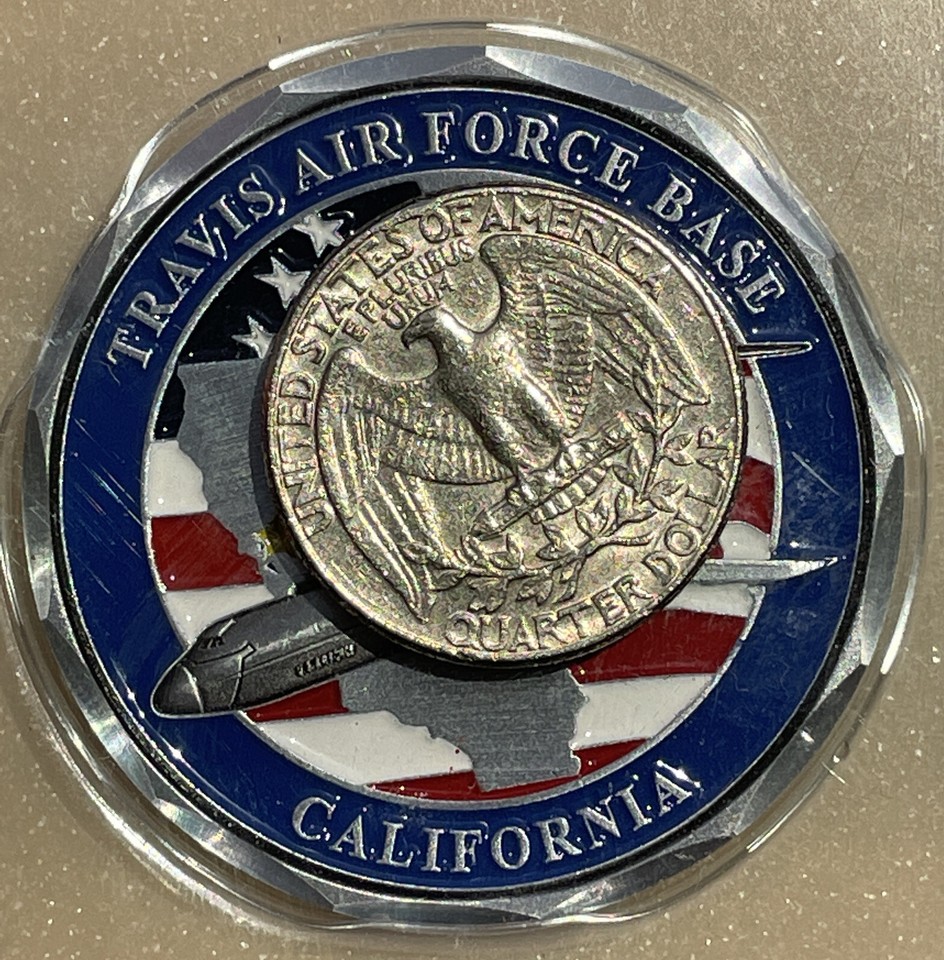 Coin - Travis AFB California- Color Challenge Coin- W/ Protection Cover ...