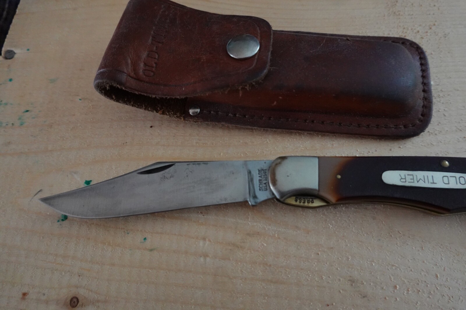 VINTAGE Schrade Old Timer 1250T Blade Folding Knife USA W Leather ...