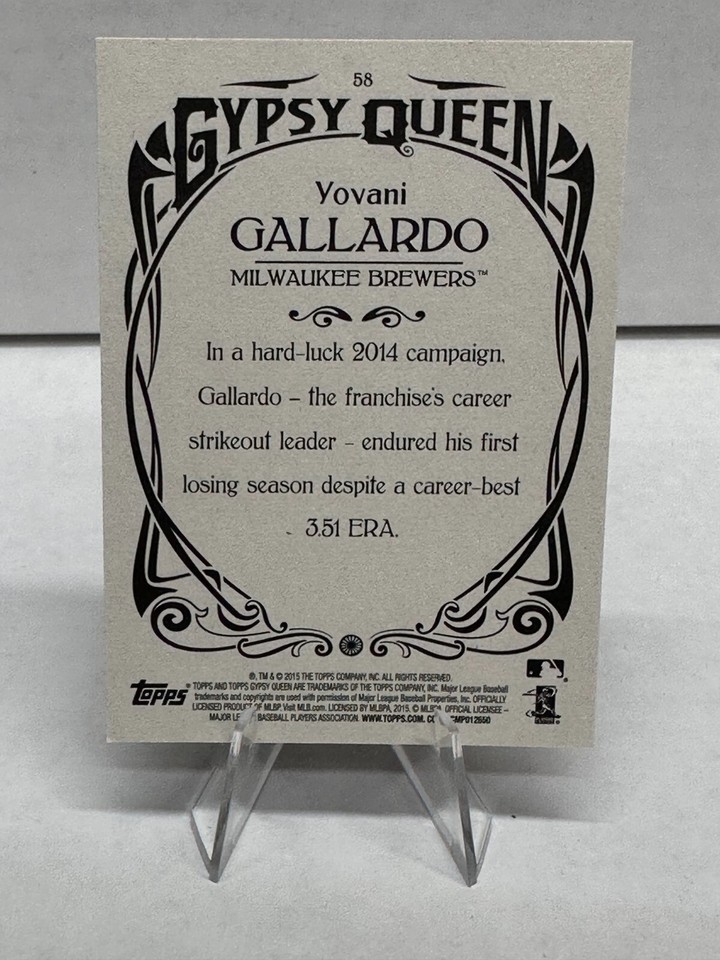 2015 Topps Gypsy Baseball Card #58 Yovani Gallardo Milwaukee Brewers | eBay