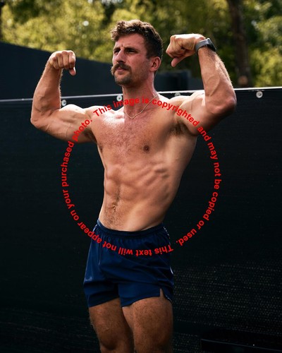 Buff Guy with a Mustache Flexing his Arms | eBay