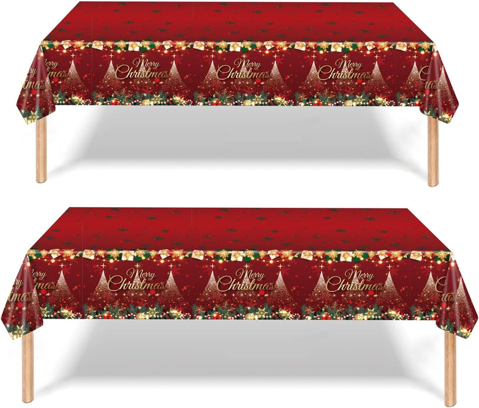 2 Pack Christmas Table Cover, 137X274Cm Rectangle Large Plastic Cover ...