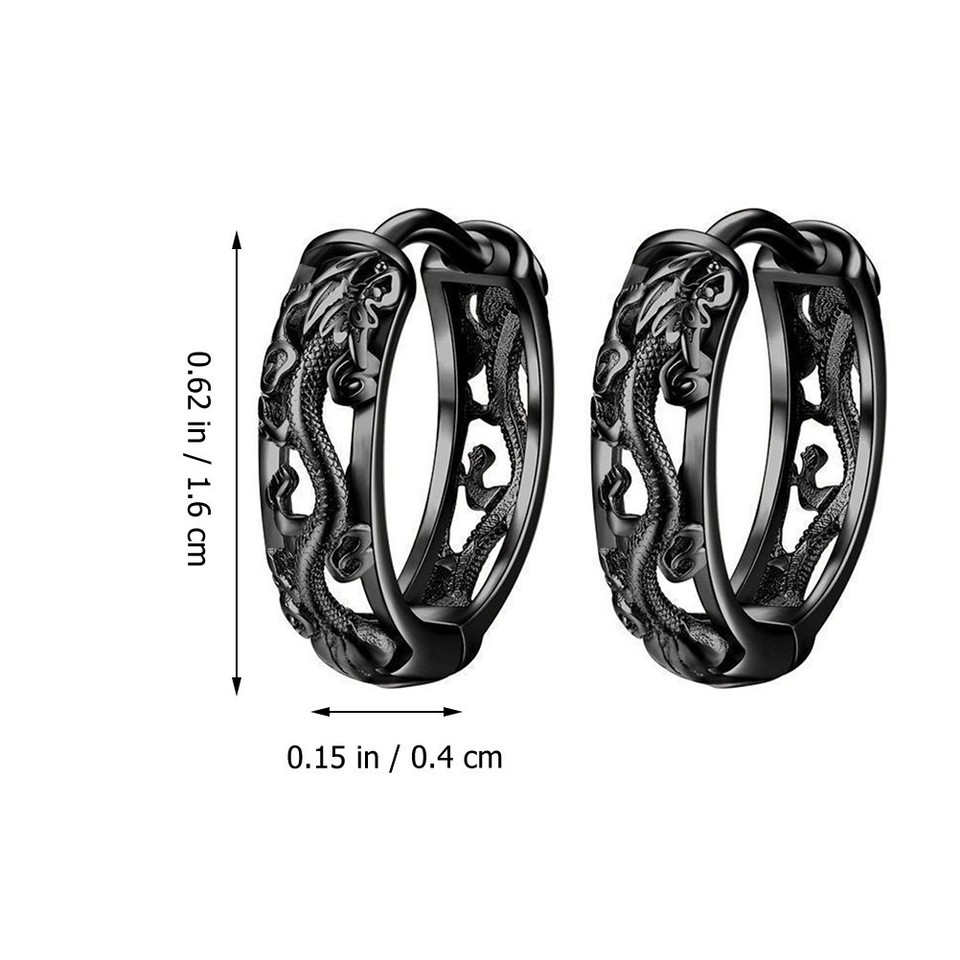 Men Dragon Earrings Small Round Earrings Cool Ear Jewelry Black | eBay ...