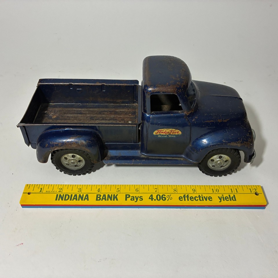 Dark Blue 1950s Tonka Ford Stepside Pickup Truck Pressed Steel Toy 1957 ...