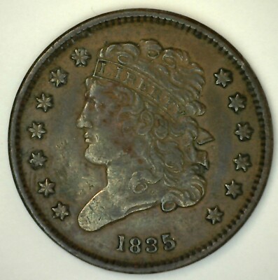 1835 Classic Head US Half Cent Circulated 1/2 c US Type Coin Extra Fine ...