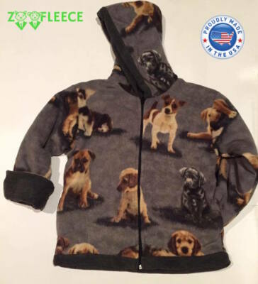Dog Puppy Animal Dogs Jack Russel Grey Kids Hooded Coat Reversible ...
