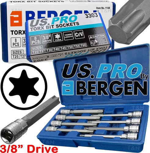US PRO Extra Long Star Torx Bit Socket Set 3/8"Dr 8pc T25 T27 T30 T40 ...