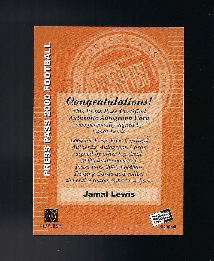 2000 JAMAL LEWIS PRESS PASS FOOTBALL ON CARD AUTOGRAPH ROOKIE CARD | eBay