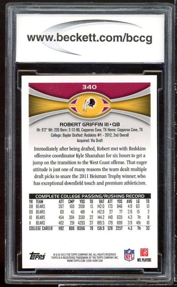 Robert Griffin III Rookie Card 2012 Topps #340c BGS BCCG 10 | eBay