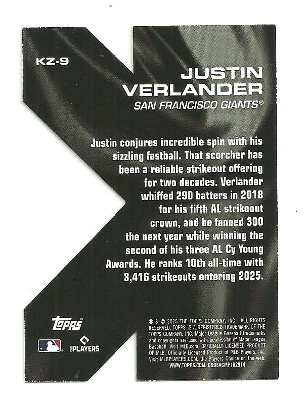 2025 TOPPS BASEBALL SERIES 2 Justin Verlander K Zone KZ-9 | eBay