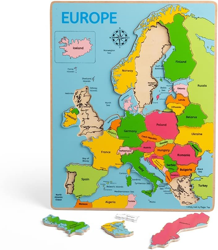 Bigjigs Toys, Europe World Map Puzzle, Wooden Toys, Jigsaw Puzzle ...