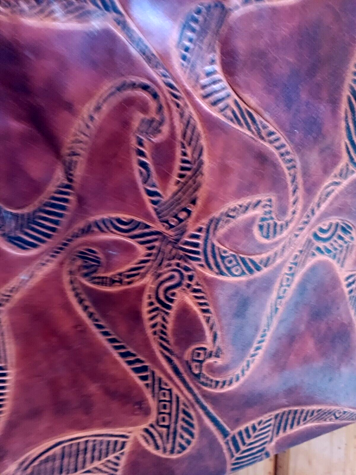VINTAGE TOOLED LEATHER PURSE WITH AFRICAN ARTISTRY MOTIF & TWO HANDLES ...