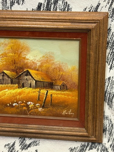Vintage 1980s Oil Painting Golden Autumn Fall Barn Scene Nature Signed ...