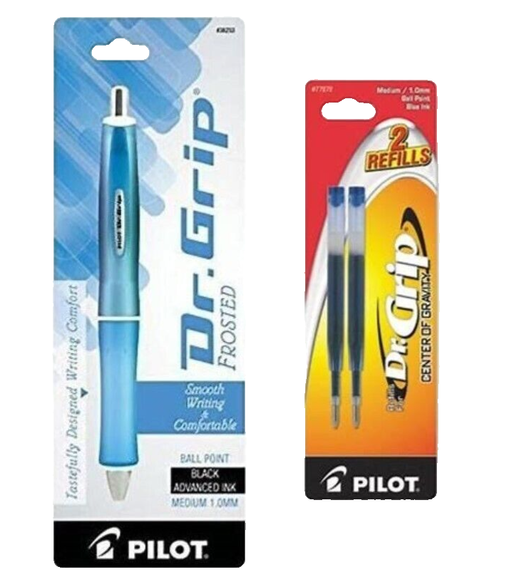 Pilot Dr. Grip Frosted Ball Point Pen Med. 1.0mm Blue/Blue Refill ...