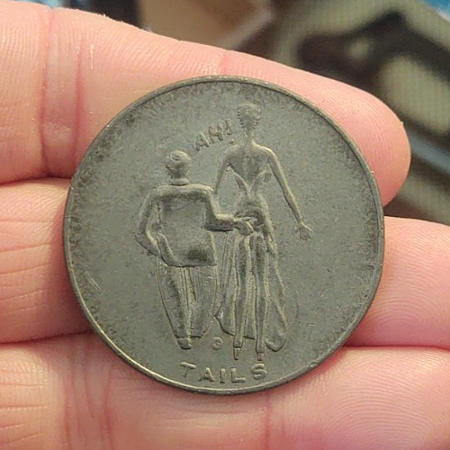 Vintage naughty Novelty Token , Large 39mm Pewter Heads / tails / Flip ...