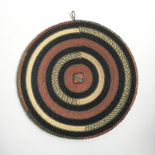 African Tribal Concentric Circle Coiled Round Flat Basket Trivet Wall ...