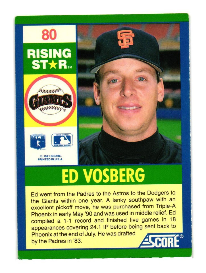 1991 Score 100 Rising Stars #80 Ed Vosberg San Francisco Giants | eBay