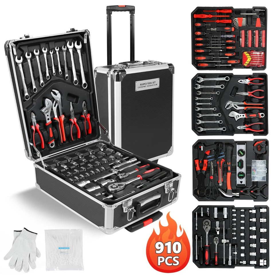910 Piece Mechanics Tool Set Metric Socket Wrench Set Repair Tool Kit ...