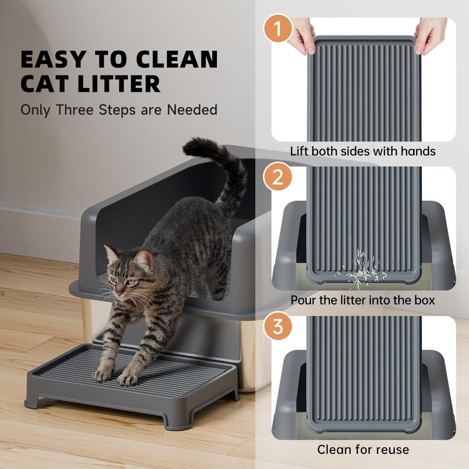 Elevated Cat Ramp for Litter Box, Washable Steps for Small Elderly Cats ...