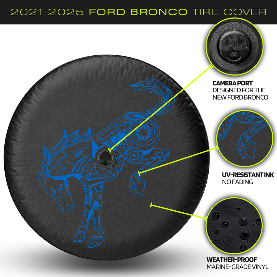 35" FORD BRONCO Spare Tire Cover with BACKUP CAMERA - VELOCITY BLUE ...
