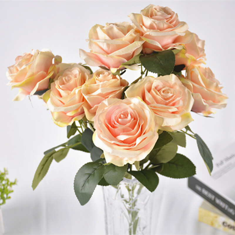 BIG 10 Heads Silk Rose Artificial Flowers Fake Bouquet Wedding Home ...