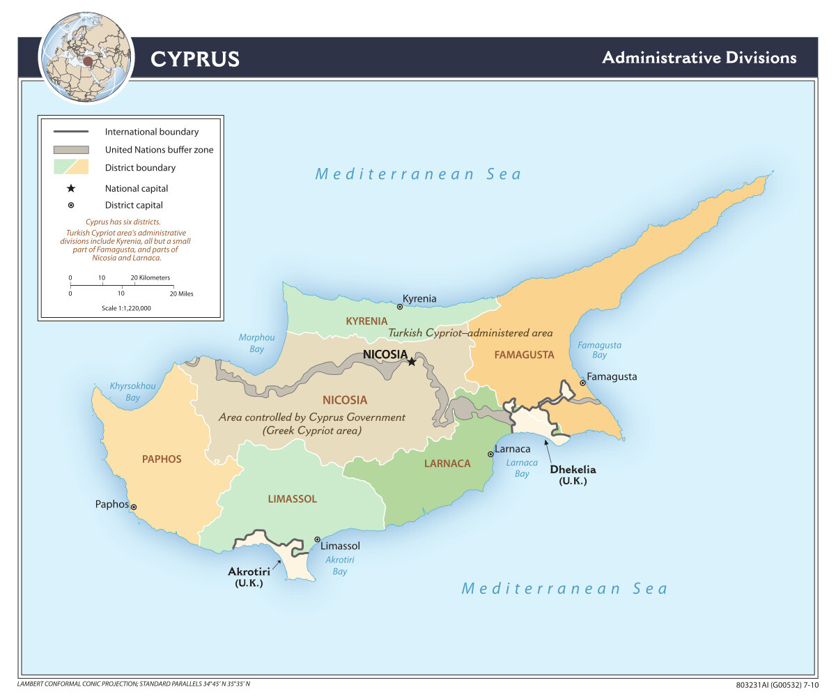 Cyprus Political Administrative Province Map Country Nation Poster ...