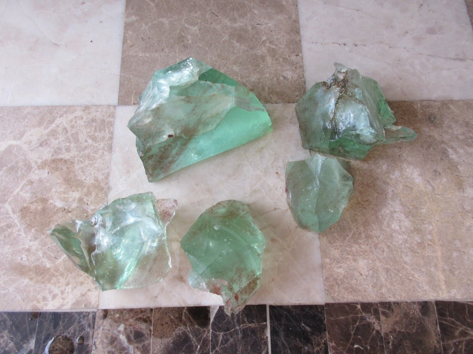 Clear Green Slag Glass Small 5 Chunks 10 oz Rock Landscaping Aquarium ...