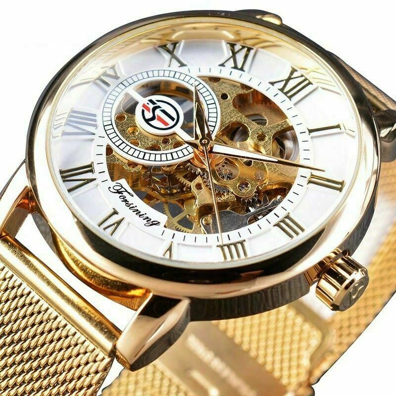 Classic Mechanical Stainless Steel Automatic Auto Skeleton Casual Wrist ...