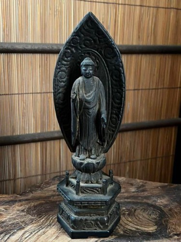 BUDDHA AMIDA NYORAI AMITABHA Wooden Statue 8.4 inch 19TH C EDO Japanese ...