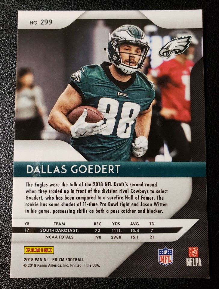 2018 Panini Prizm Dallas Goedert RC Rookie Card #299 Base Philadelphia ...