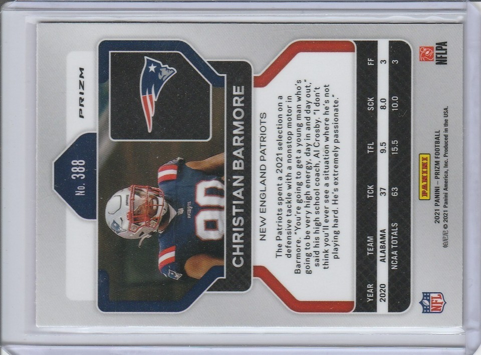 2021 Christian Barmore Panini Prizm Orange Disco Prizm Rookie Card #388 ...