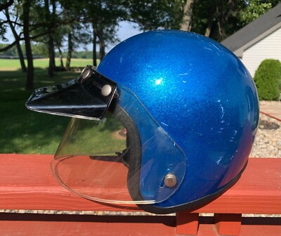 1975 BUCO Blue Metal Flake Harley Motorcycle Jet Racing Helmet McHal ...