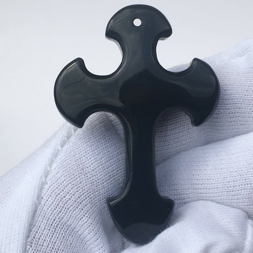 Natural obsidian hand-carved cross, crystal specimen with quartz ...