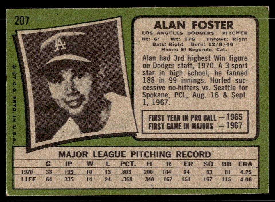1971 Topps #207 Alan Foster See Scan | eBay
