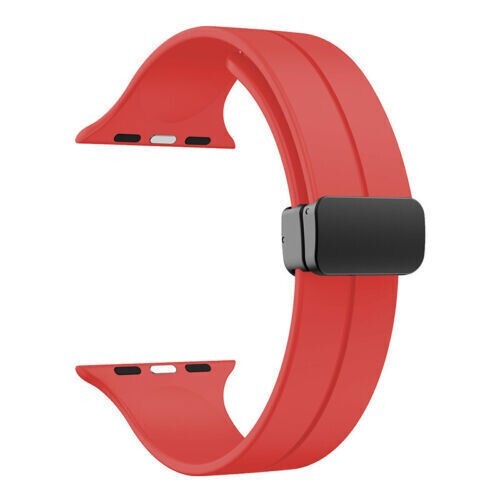 For Apple Watch Series 8 41mm Red Silicone Magnetic Link Loop Band ...