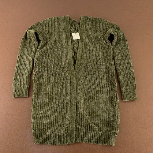 Poof Apparel Women's Small Green Chenille Long Sleeve Open Midi ...