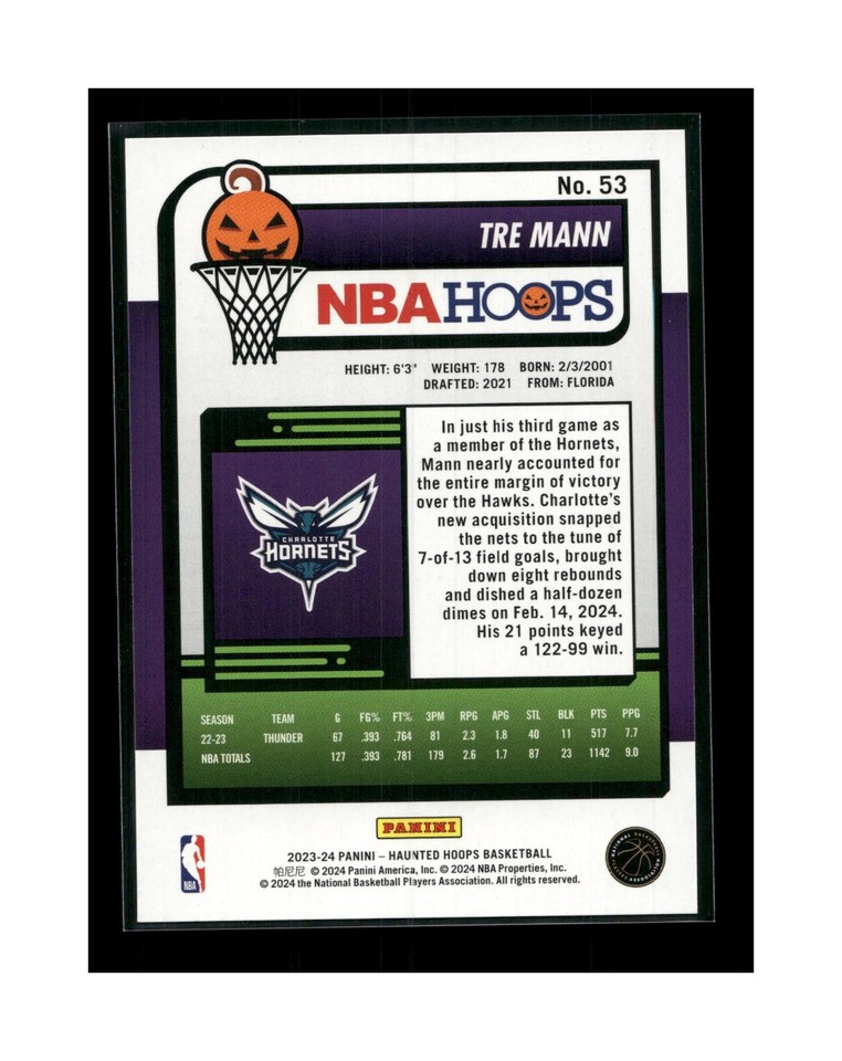 2023-24 HAUNTED HOOPS TRE MANN #53 Basketball HORNETS | eBay