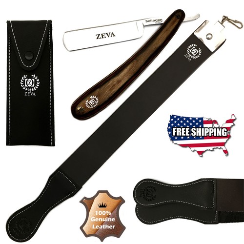 Beard Wet Cut Throat Wooden Straight Edge Razor, Leather Sharpening ...