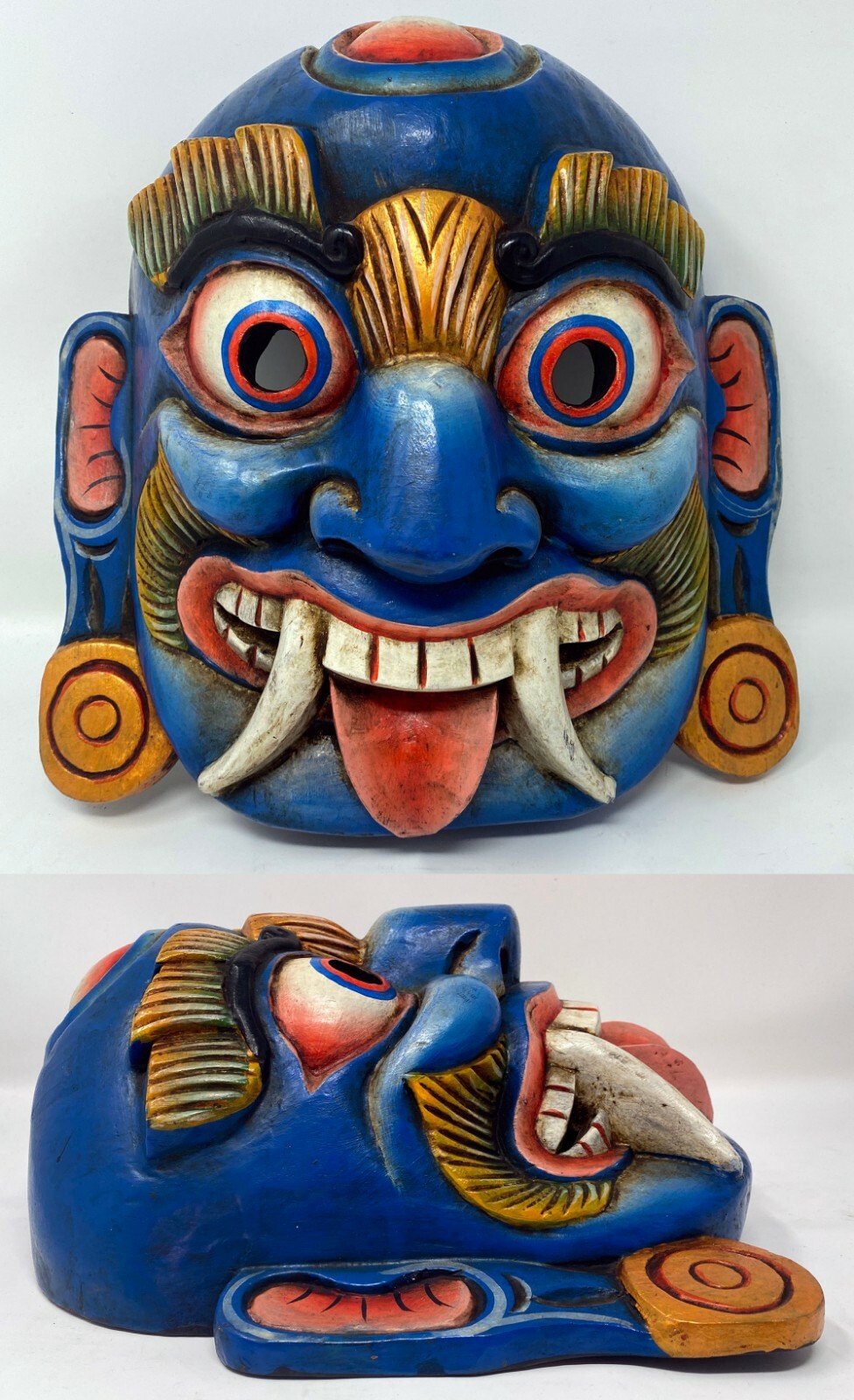 Wood Lakhey/Lakhe Demon Mask: wall-hanging carved Nepal Nepali Nepalese ...