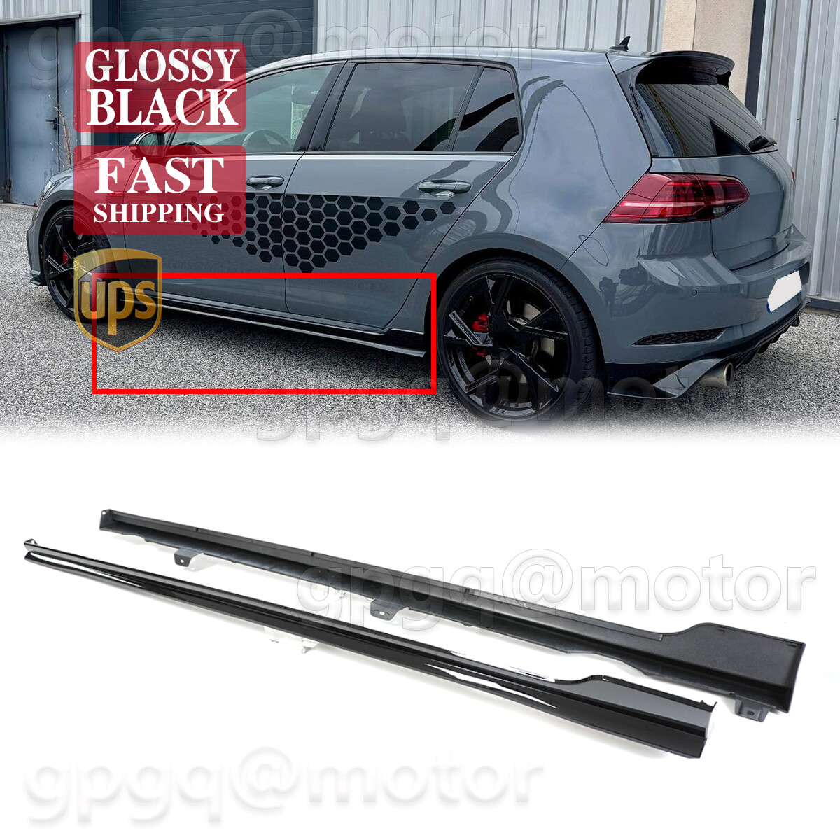 For VW Golf R GTI MK7 MK7.5 2012-2020 TCR Style Gloss Black Side Skirt ...