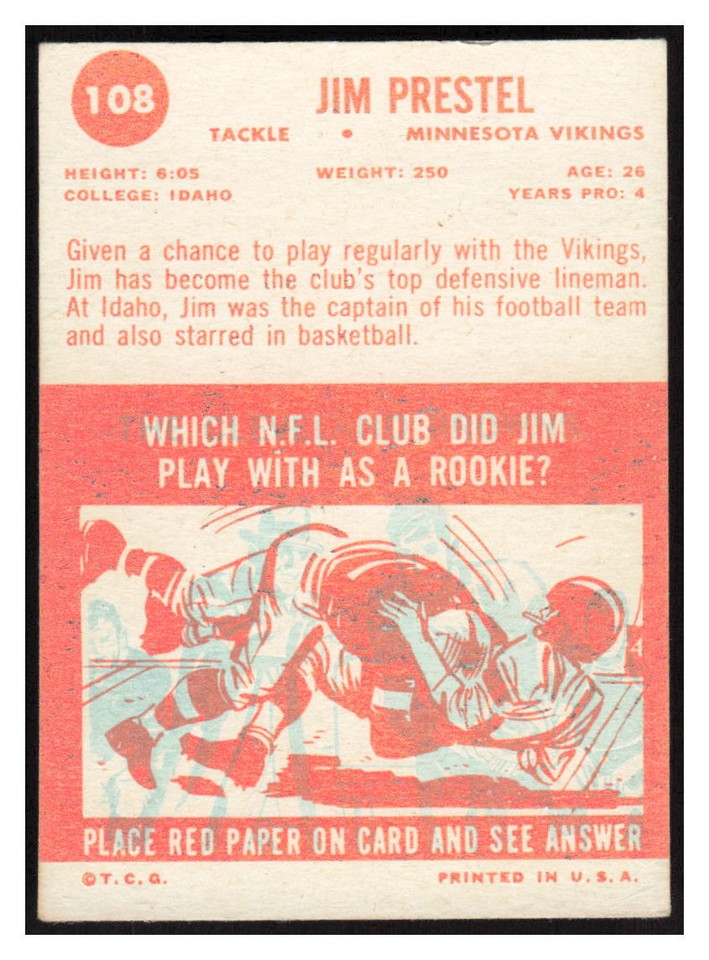 1963 Topps #108 Jim Prestel | eBay