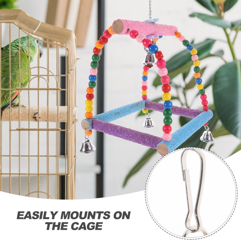 Multi-functional Bird Swing Toy Wood Perch Stand Birdcage Perch Stand ...