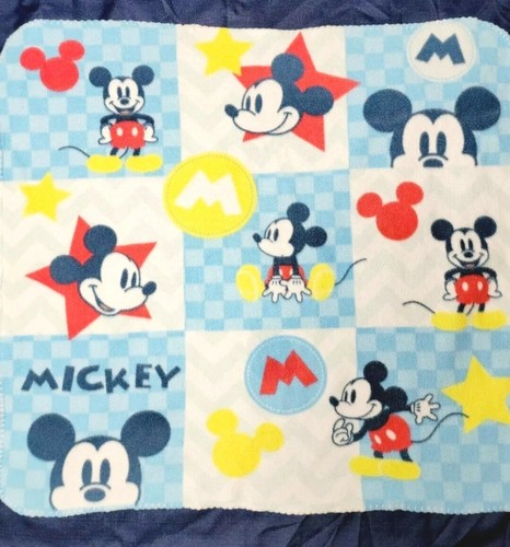 Disney Baby Mickey Mouse Blanket Blue White Squares Blocks Yellow Stars ...