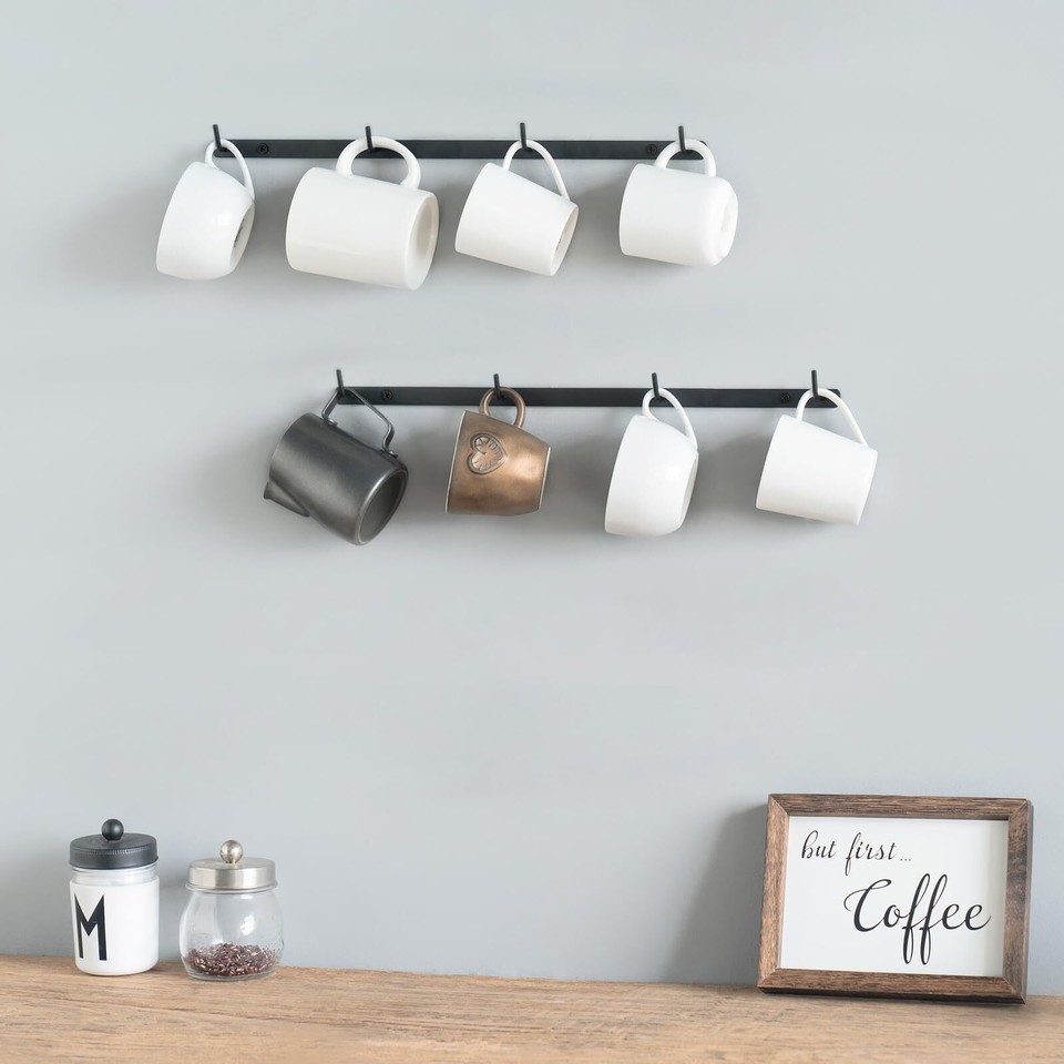 Mug Holder Metal Coffee Mug Rack Wall Mounted With 8 Mug Hooks Set Of 2 ...