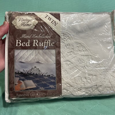 1991 NIP Vintage Home Twin Battenburg Lace Dust Ruffle 100% Cotton ...