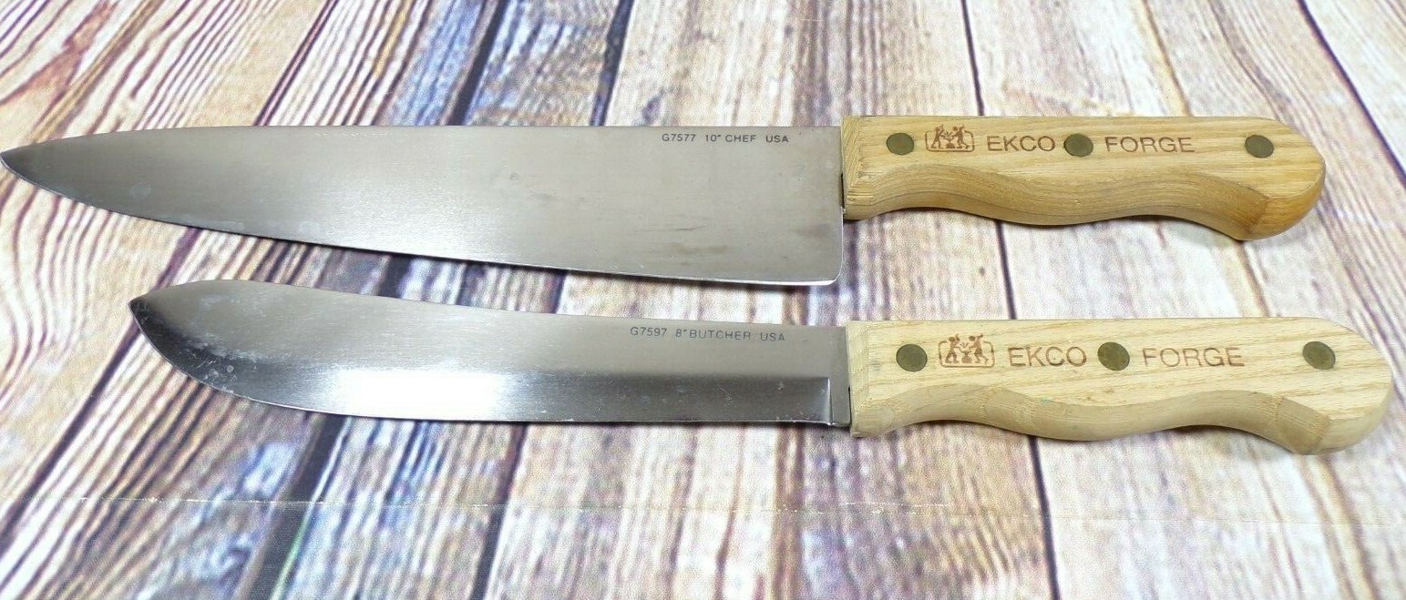 2 Ekco Forge Knives - 8" Butcher Knife G7597 & 10" Chef Knife G7577 ...