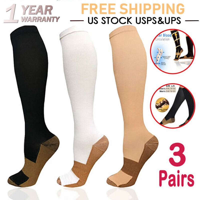 Copper Compression Stockings 20-30 mmHg Edema Medical Knee High Support ...