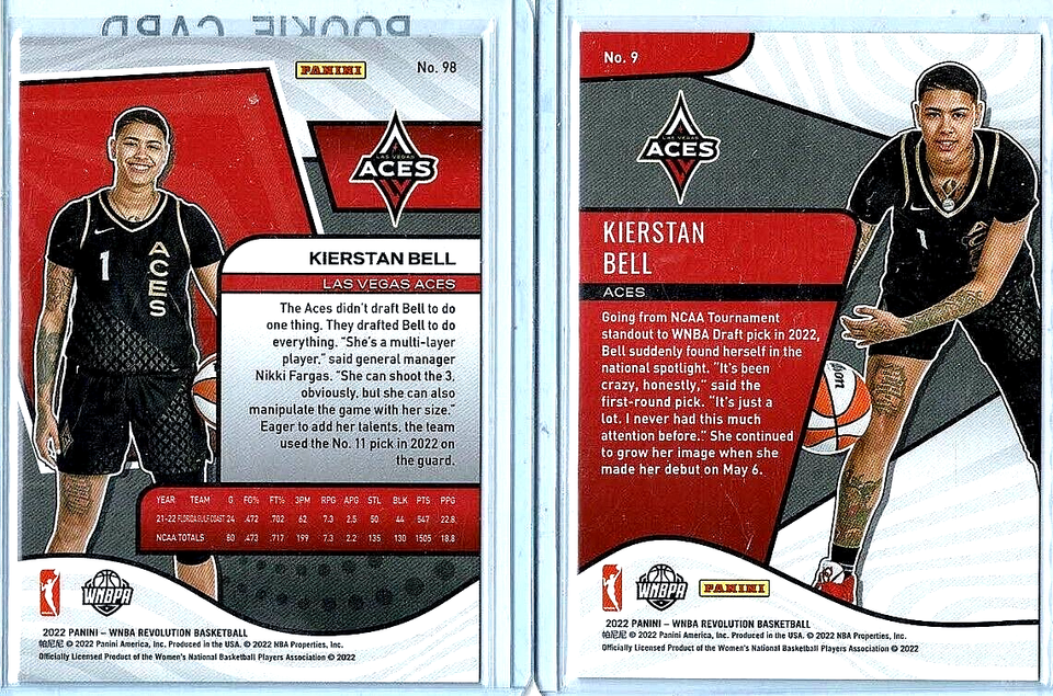 KIERSTAN BELL 2022 Panini Revolution WNBA Base RC & Insert Card🏀ACES🏆 ...