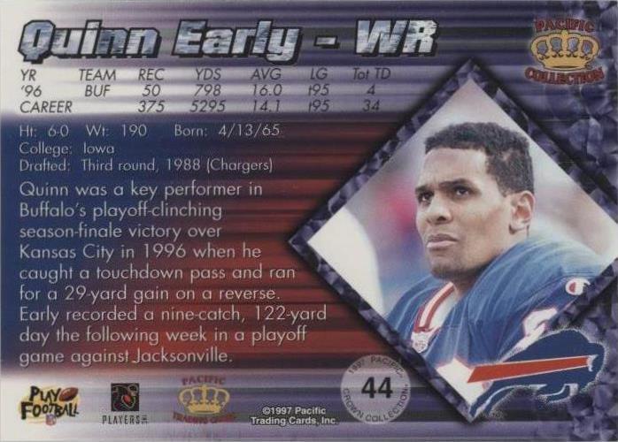 Las mejores ofertas en 1997 Pacific Crown Collection Quinn Early #44 | eBay