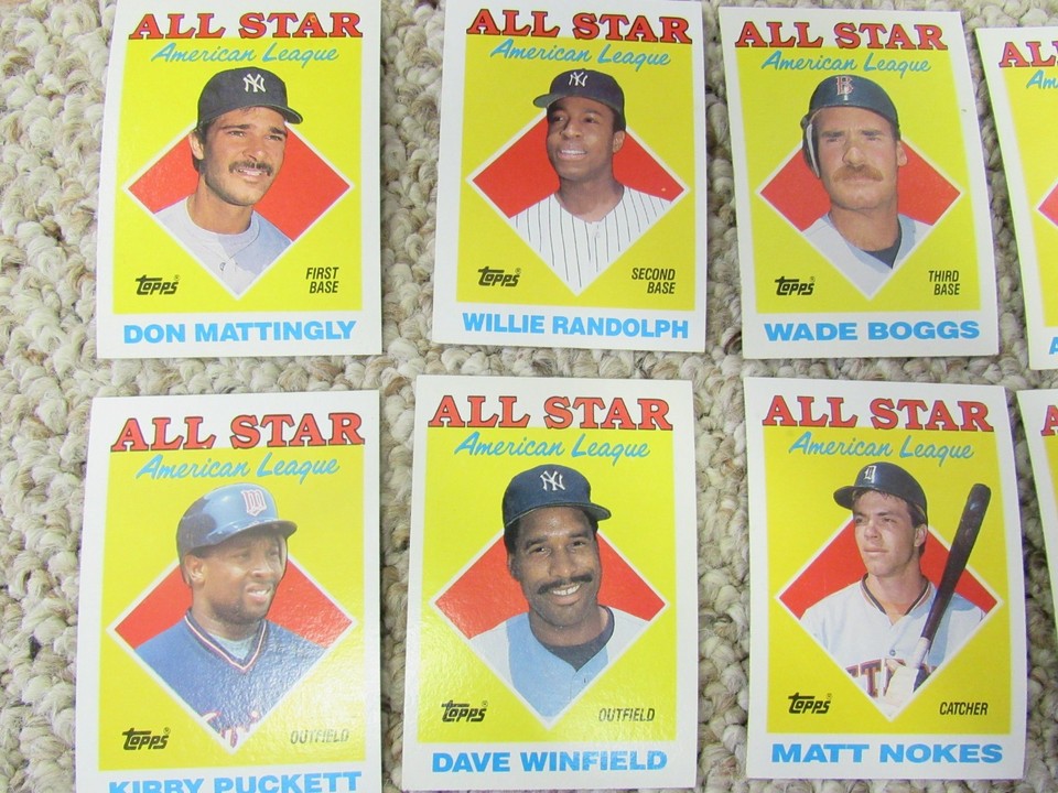 1988 Set of 20 Topps All Star Baseball Cards, Trammel, Pucket, Bell ...
