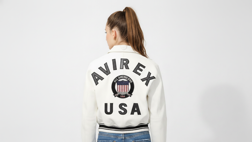 Women Avirex White Bomber American Flight Real Leather Jacket for ...